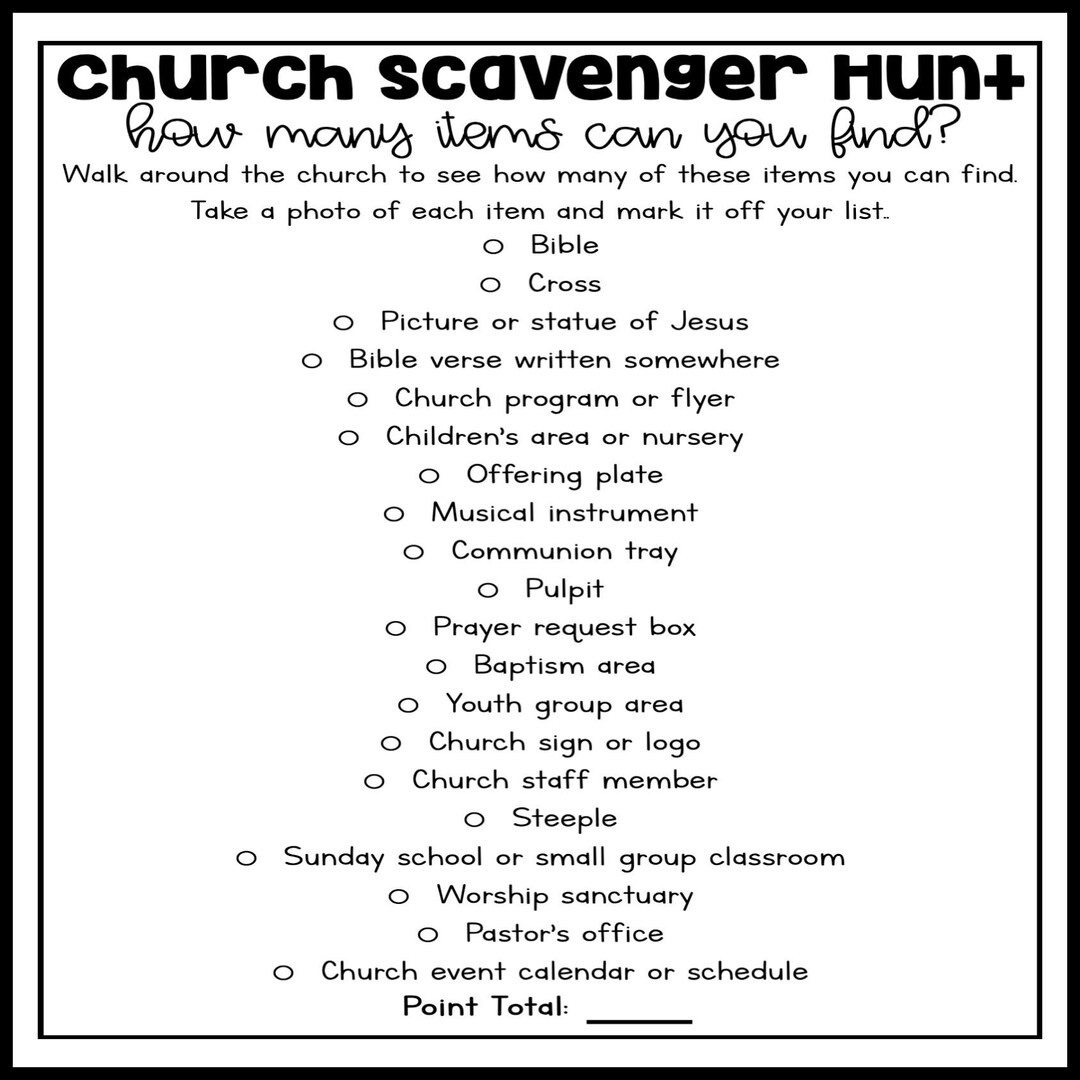Church Scavenger Hunt Game Printable Church Game Women's Group Game ...
