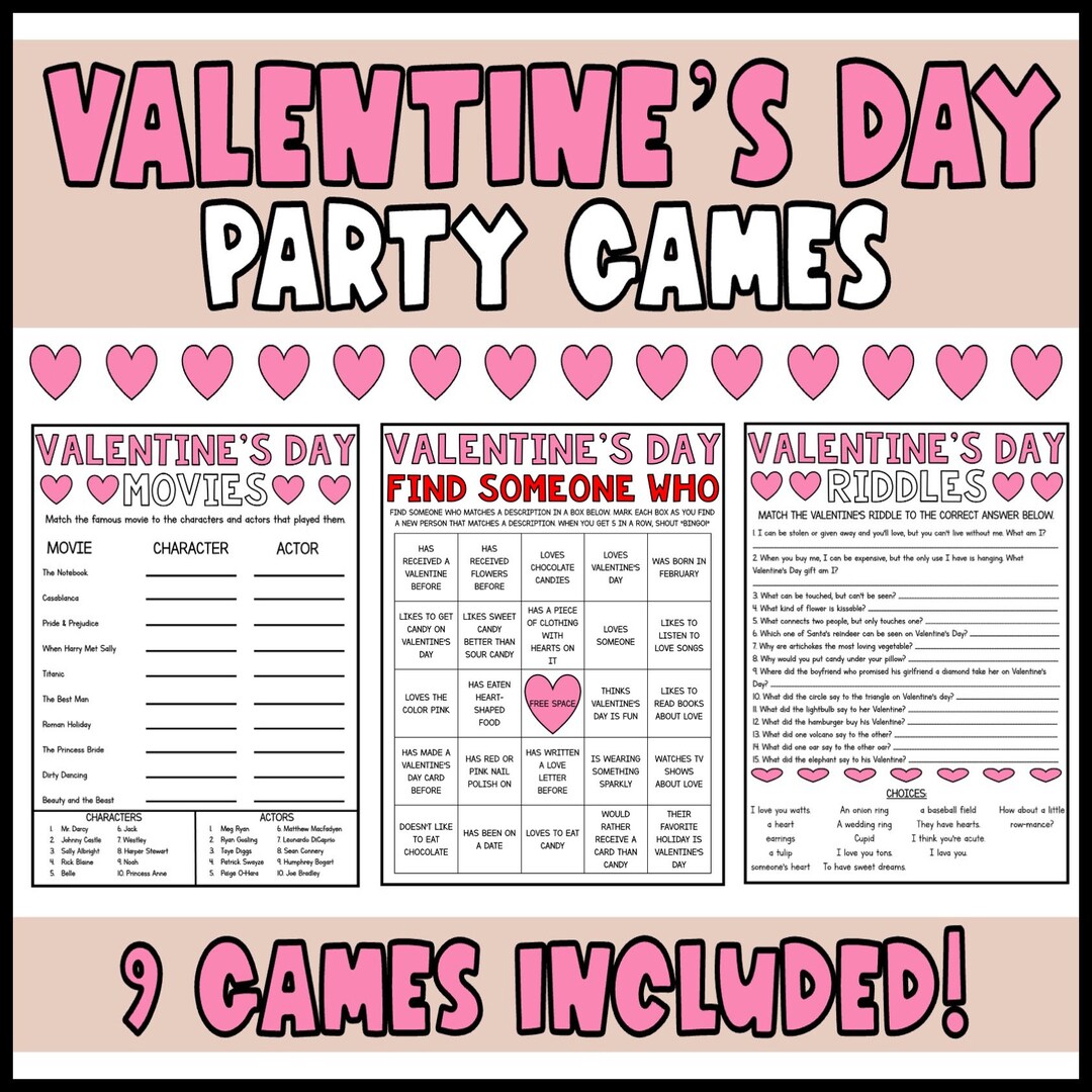 Valentine's Day Games Themed Bundle, Printable Family Party Games ...