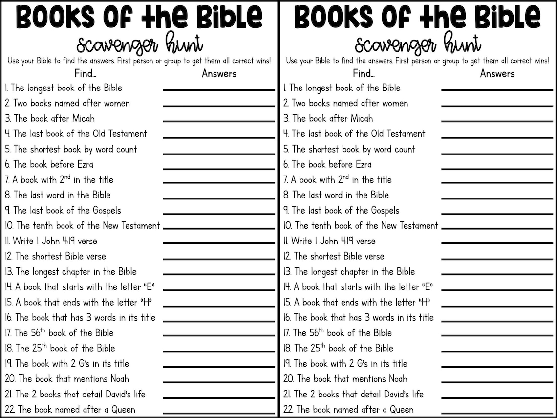 Books of the Bible Scavenger Hunt Game Printable Church Game Women's ...