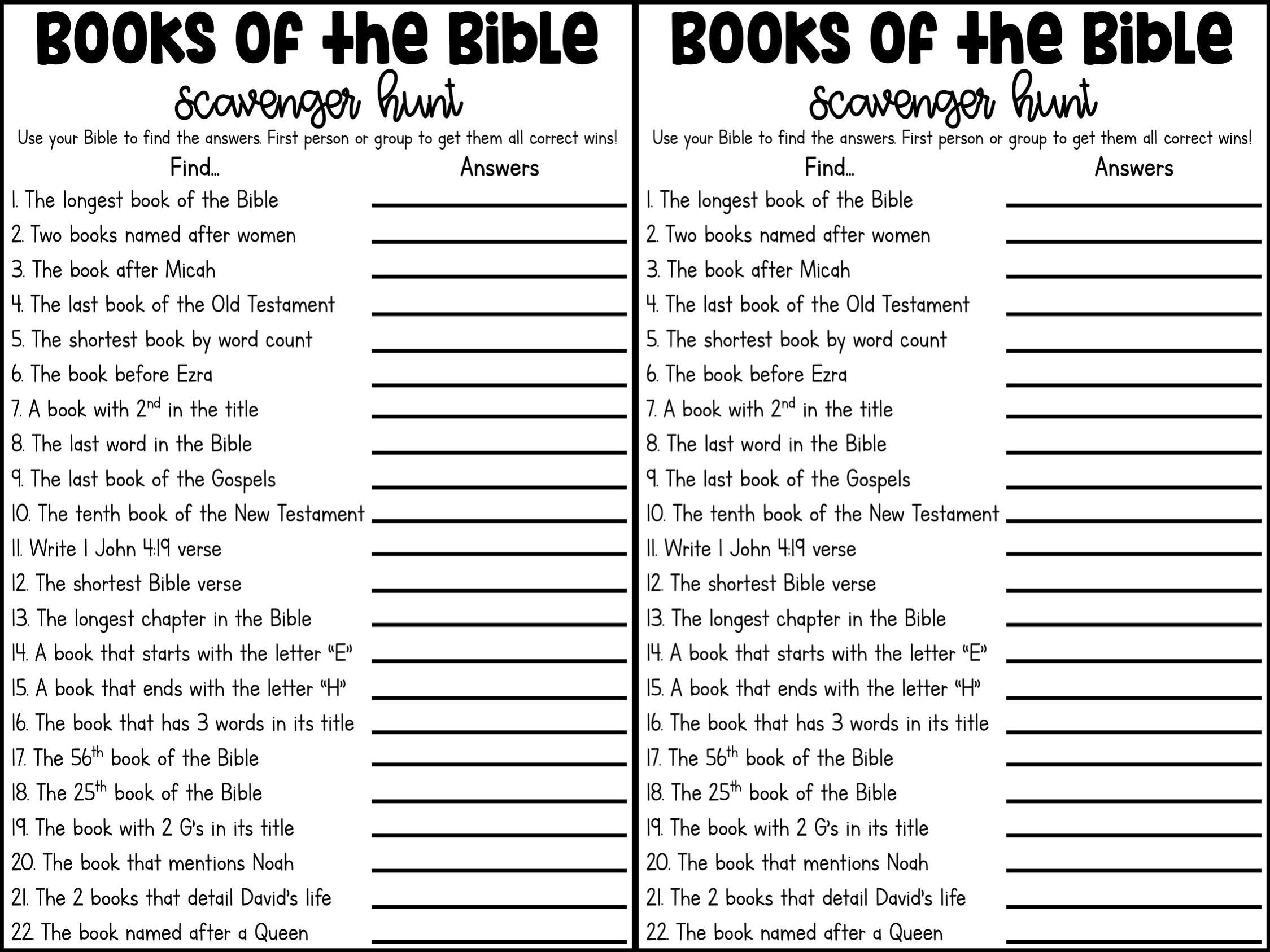 Books of the Bible Scavenger Hunt Game Printable Church Game Women's ...