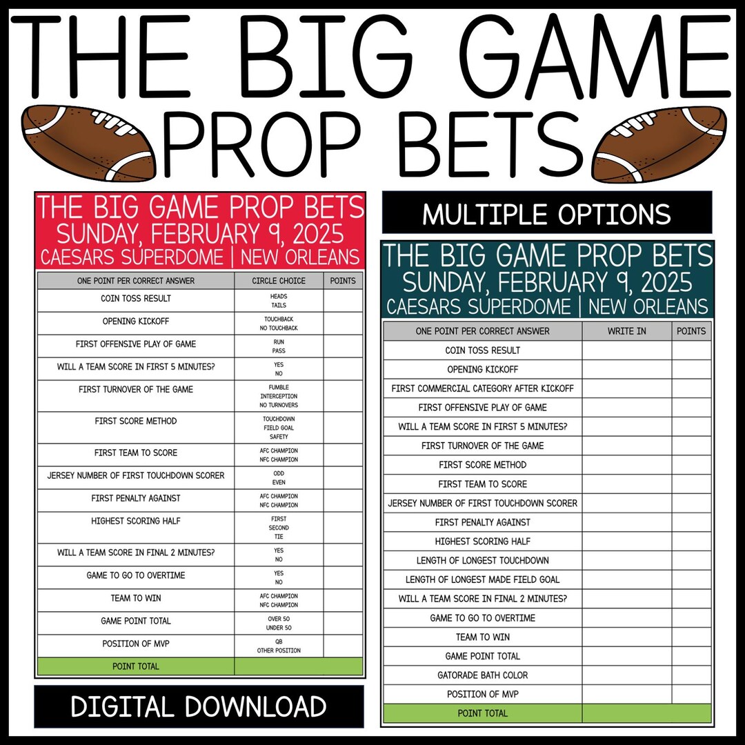 The Big Game Prop Bets, Super Big Football 2025 Party Game, the Big ...