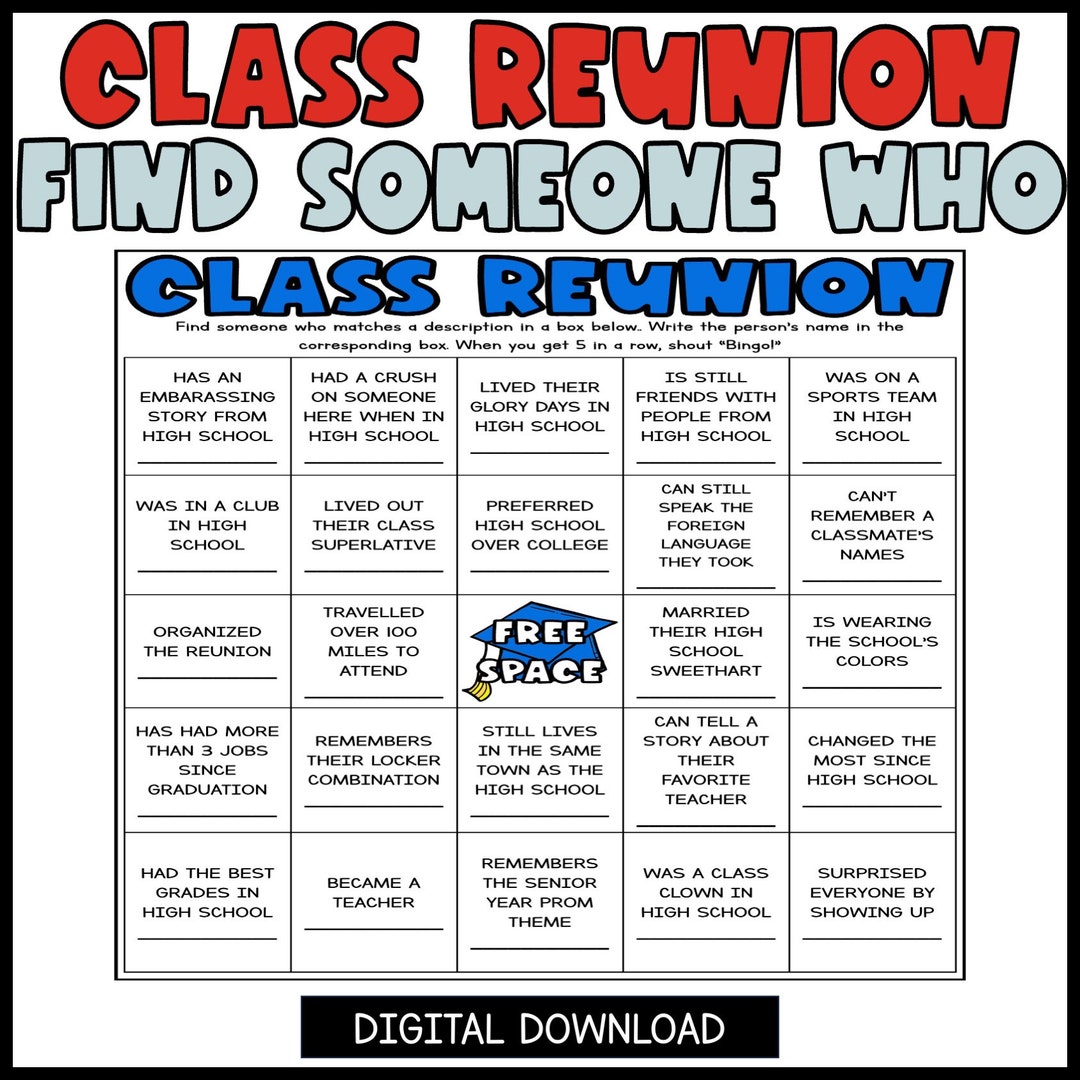 High School Reunion Bingo Class of Bingo Reunited Classmate Bingo Cards ...