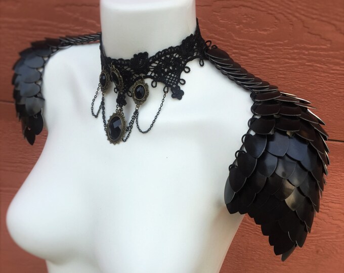 Gothic Black Scale Mail Shoulders Armor Shoulders Scale Mail Pauldrons Armor Chainmail Scalemail 