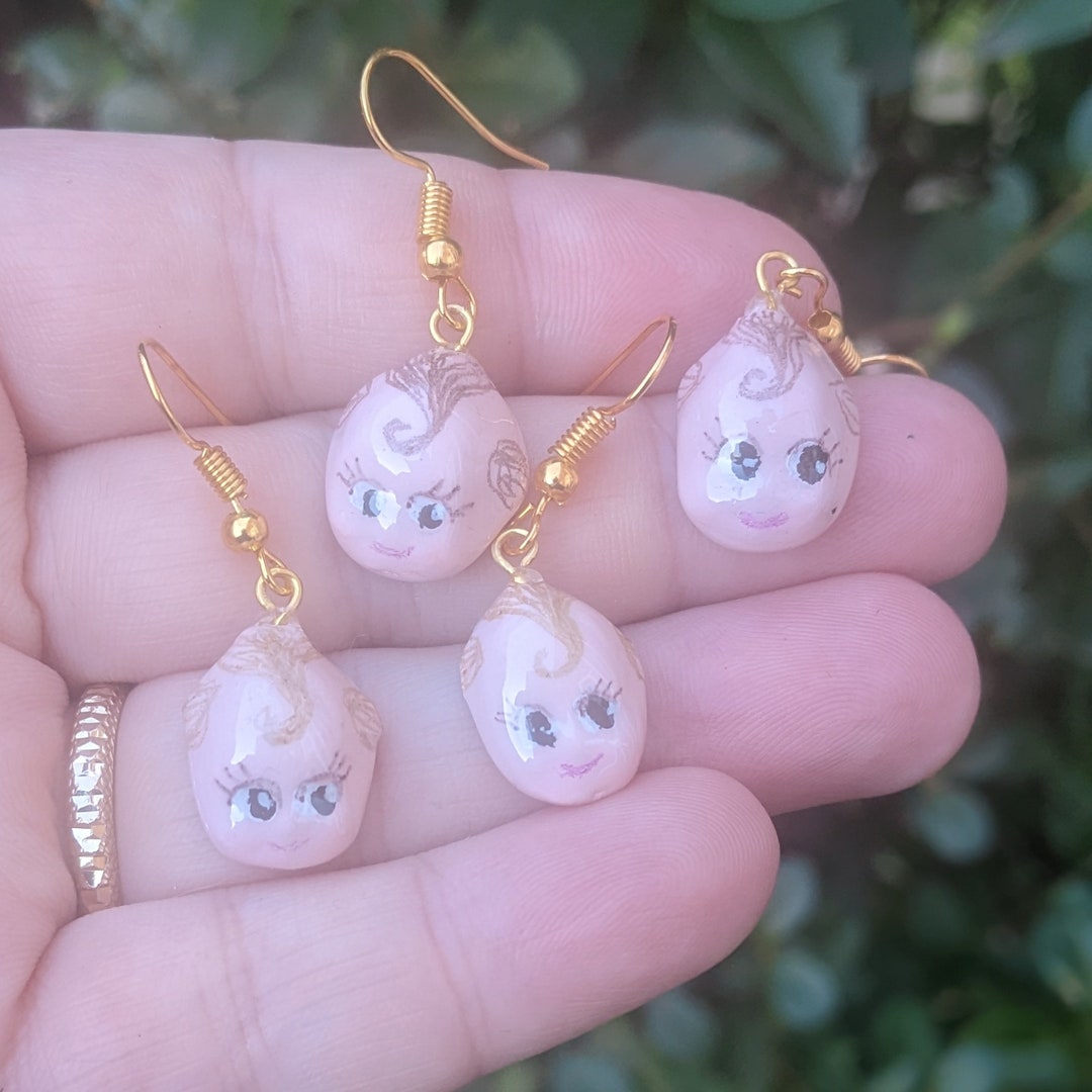 Handmade Kewpie Doll Face Head Drop Earrings Kitsch, Unique, Macabre ...
