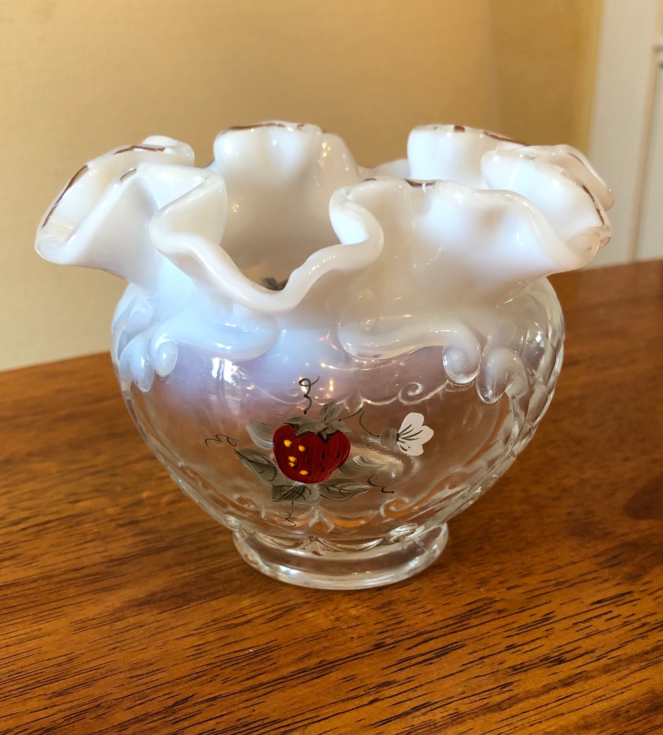 Fenton Hand Painted Clear to Opalescent Ruffled Bowl with | Etsy