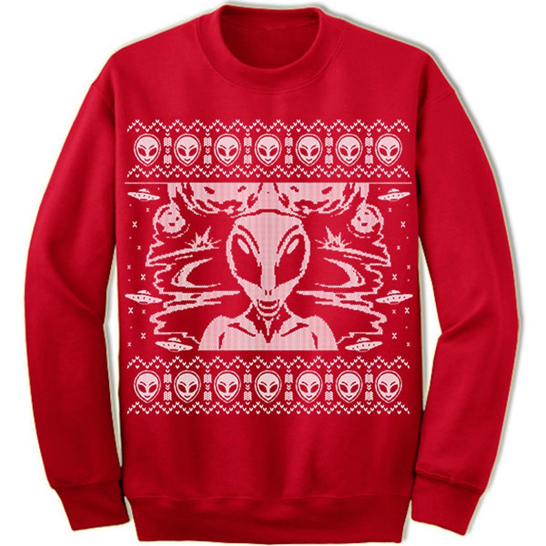 Alien Ugly Christmas Sweater. Space. UFO I Want to Believe Christmas ...
