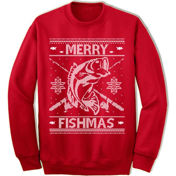 Merry Fishmas Ugly Christmas Sweater Funny Fishing Holiday Jumper ...