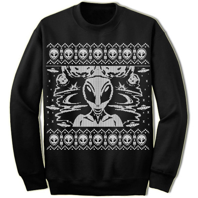 Alien Ugly Christmas Sweater. Space. UFO I Want to Believe Christmas ...