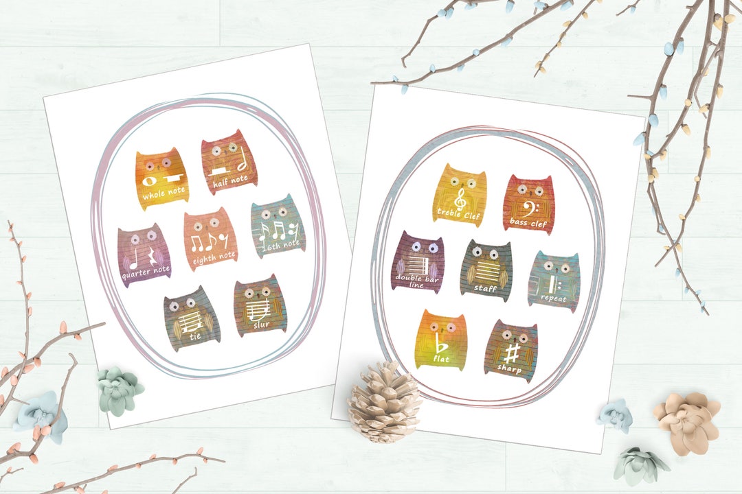 Set of 2 Owl Music Symbol / Music Symbol / Music Learning / Owl ...