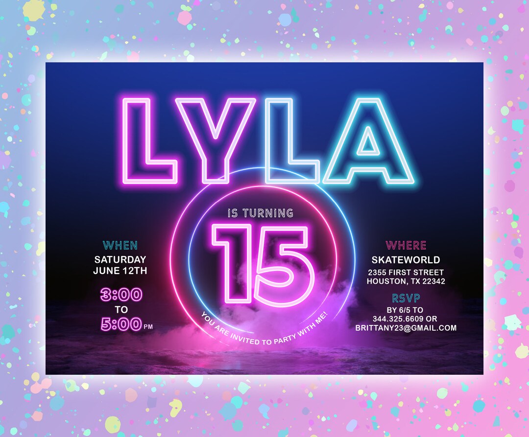 Neon Birthday Party Invitation, Glow Party Invite, Glow in the Dark ...