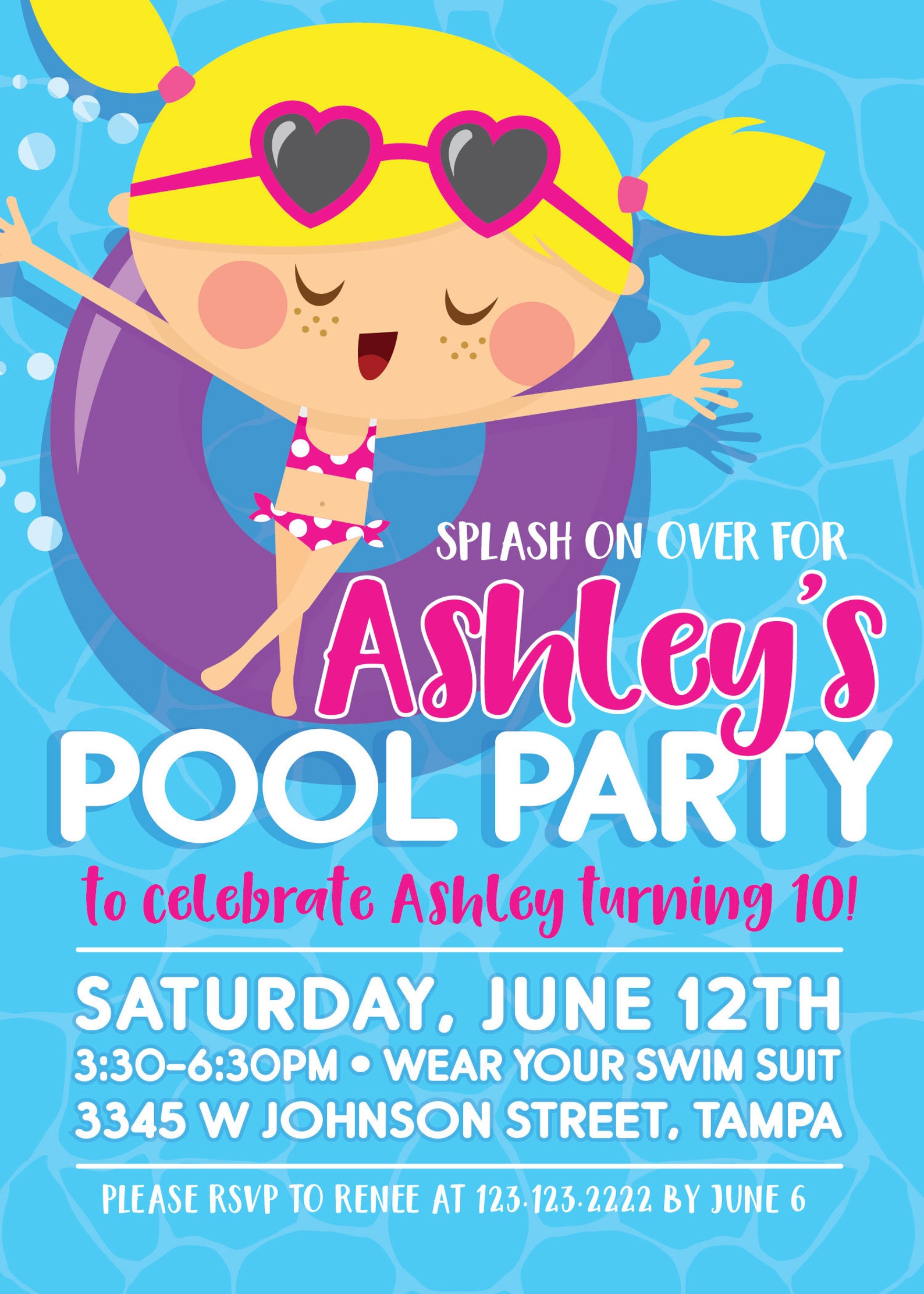 Pool Party Invite, Customizable Kids Invitation, Summer Party Invite ...