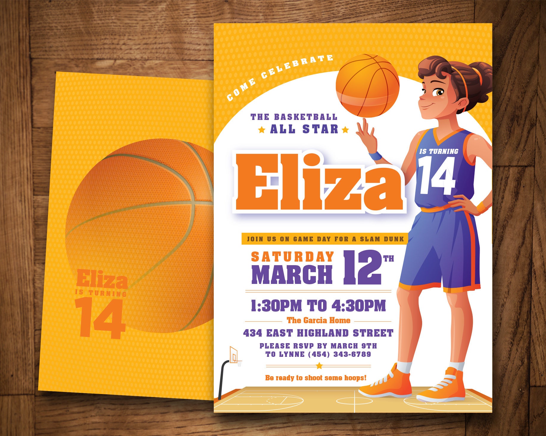 Girls Basketball Birthday Invitation, Basketball Player Invite ...