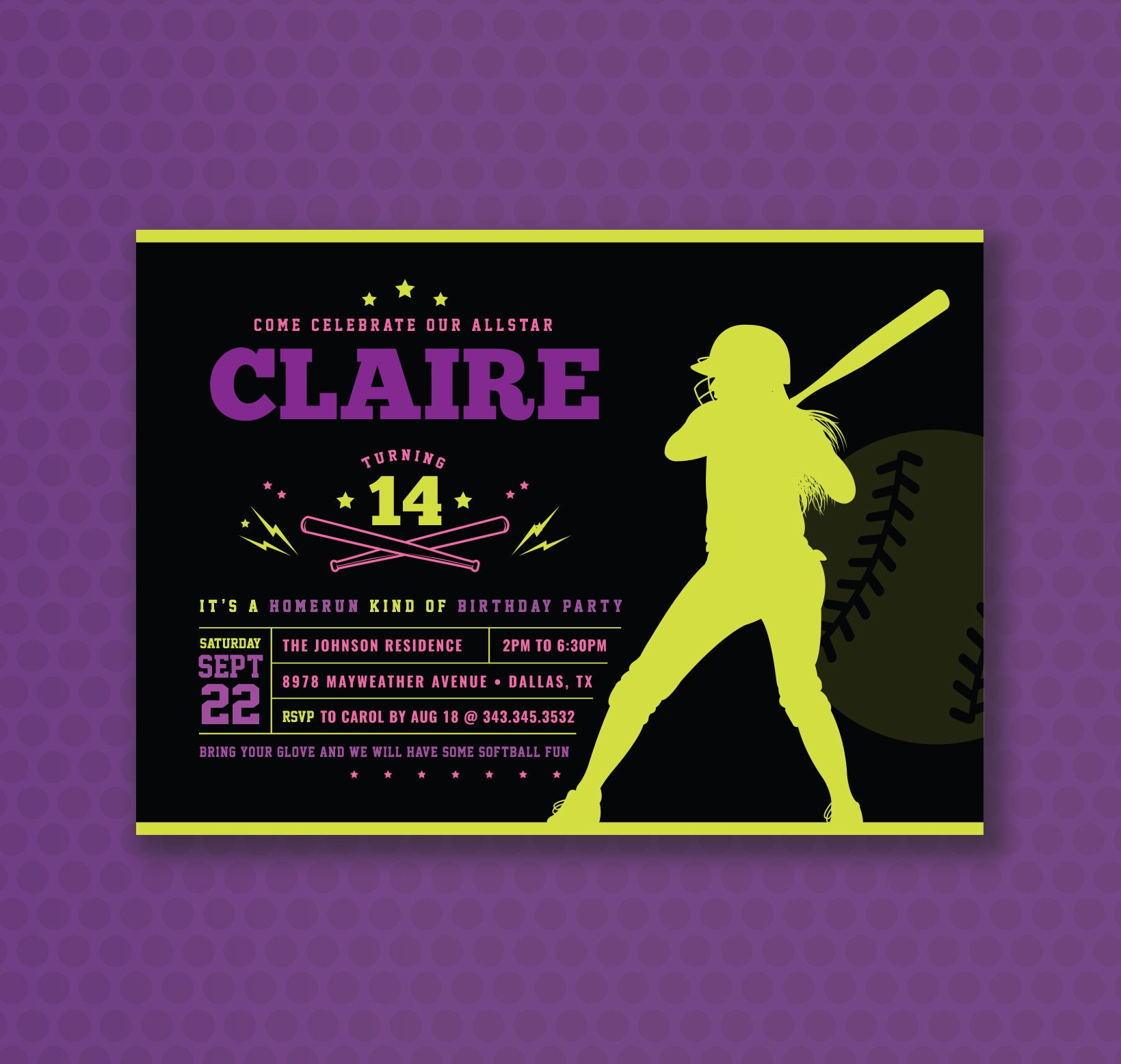 Softball Birthday Party Invitation Softball Invitation - Etsy