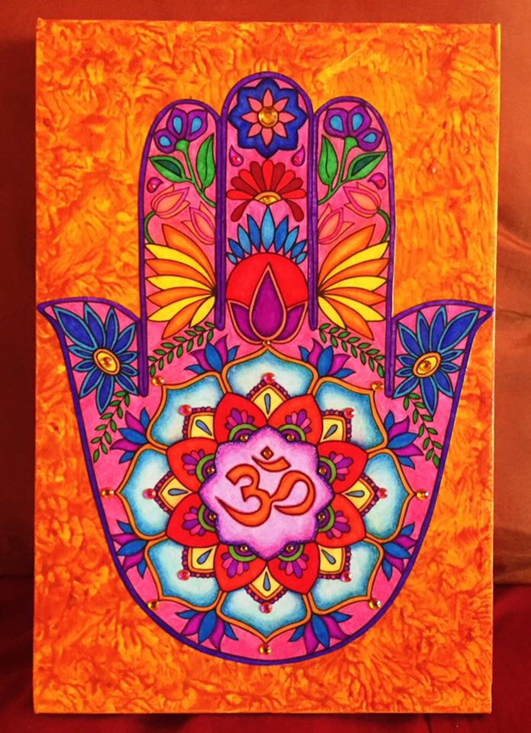 Hamsa, Original Painting, Hamsa Prayer, Coloring Page, Acrylic, Canvas ...