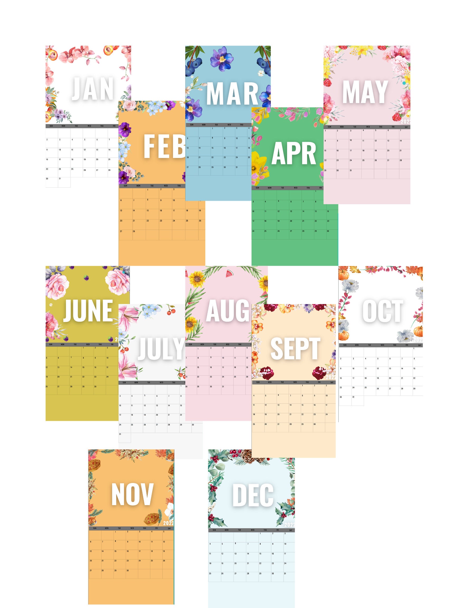 2022 Printable Wall Calendar Watercolor Images Pdf Print - Etsy