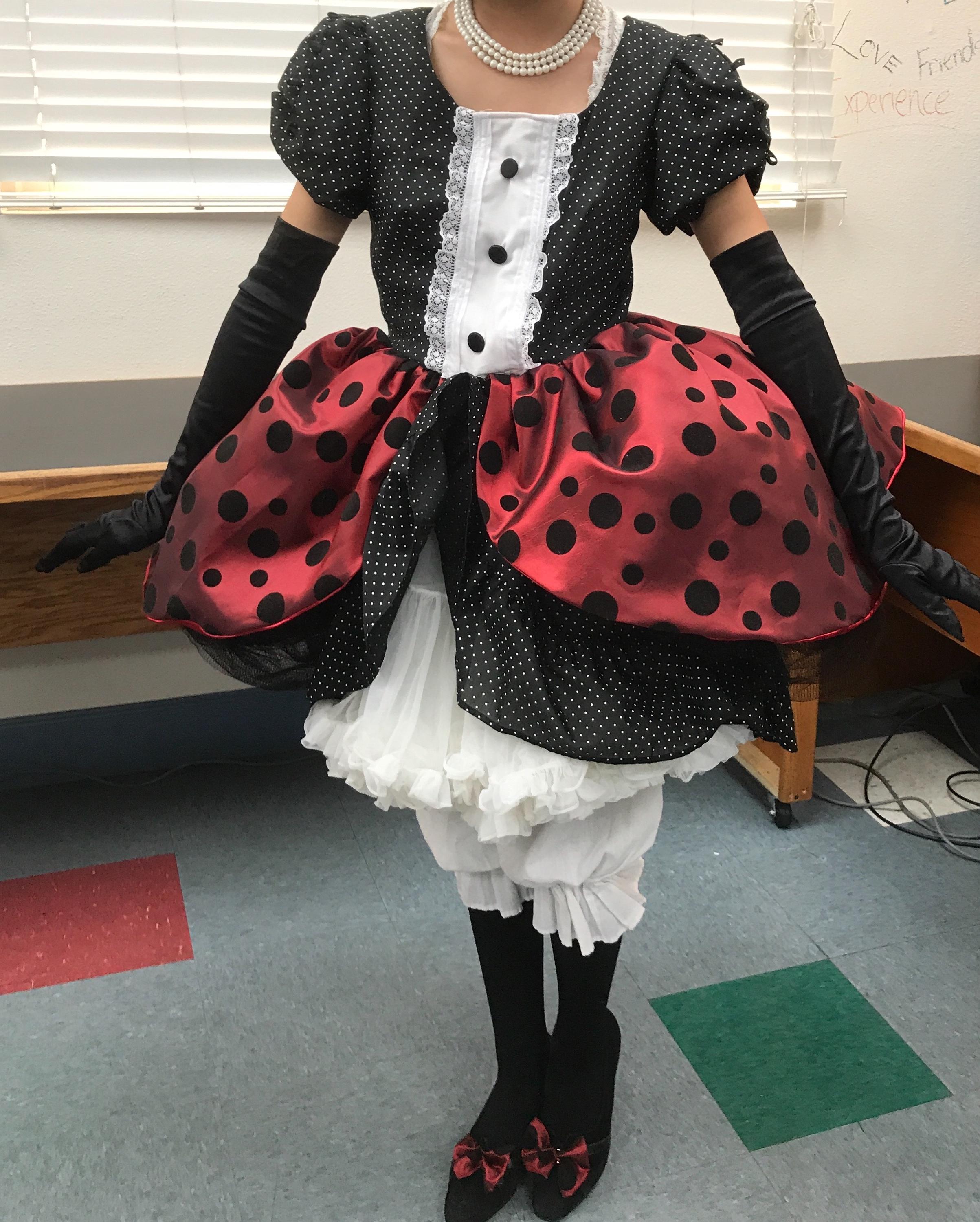 Cosplay Theater James & Giant Peach Polka Dot Red Black Ladybug Dress ...