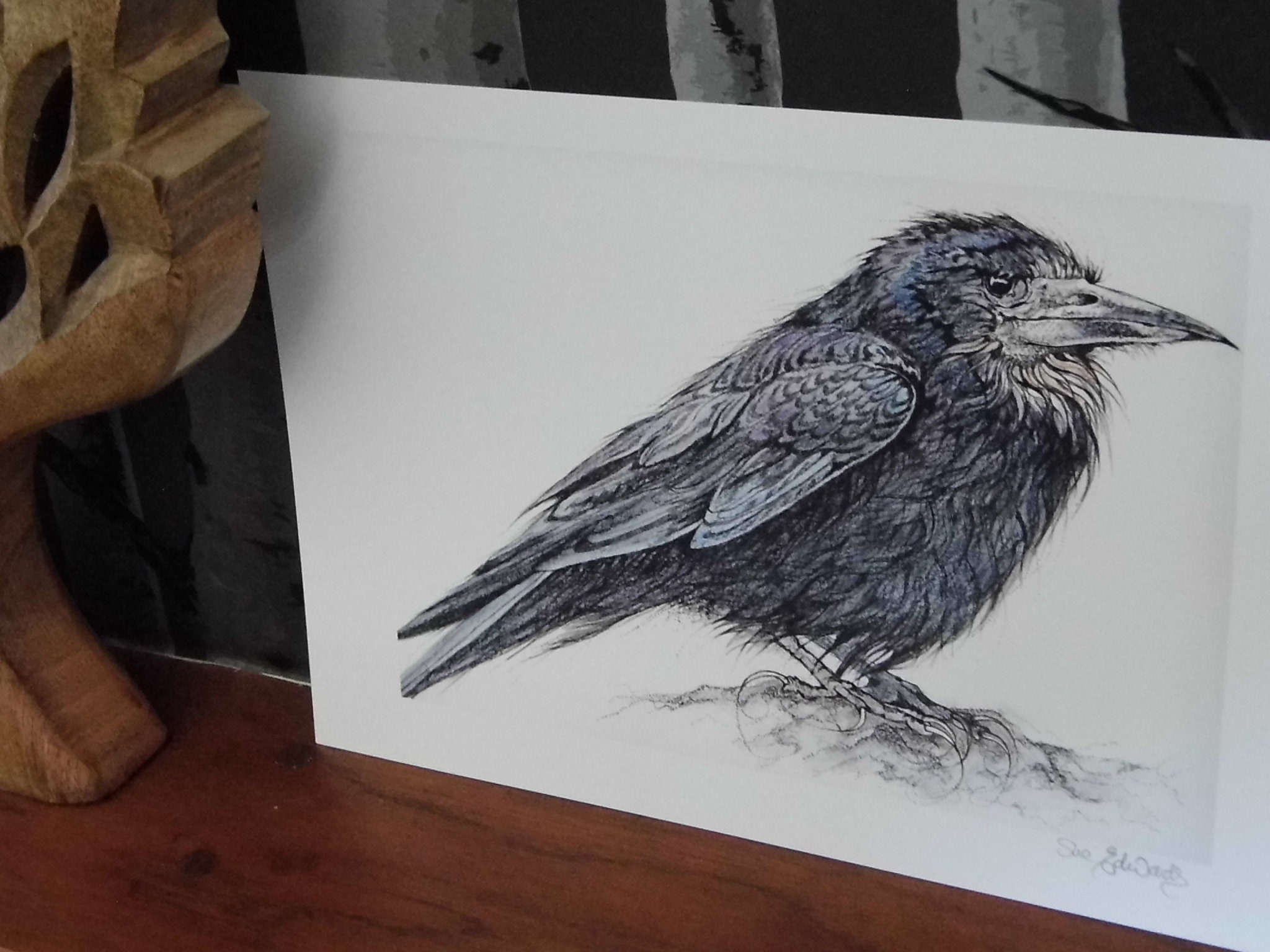 Rook Bird Art Original Print British Birds Gothic Bird Illustration Pen ...