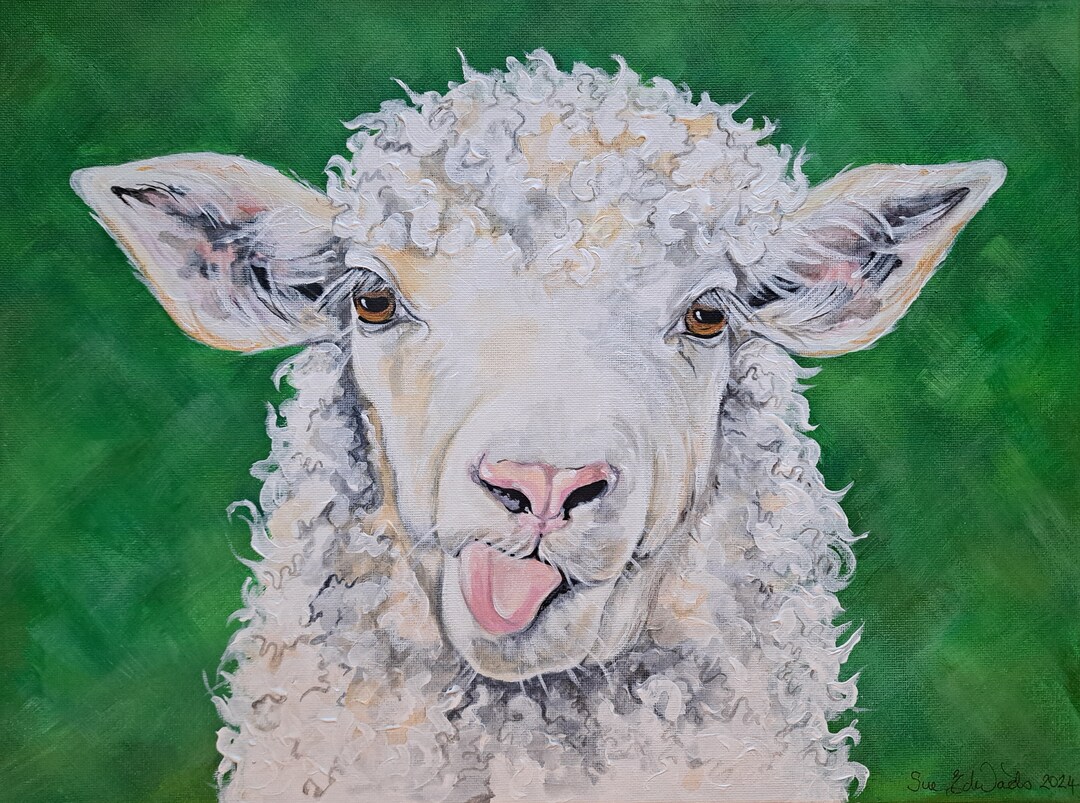 Sheep - Original One off Acrylic Painting on Box /stretched Canvas-40 X ...