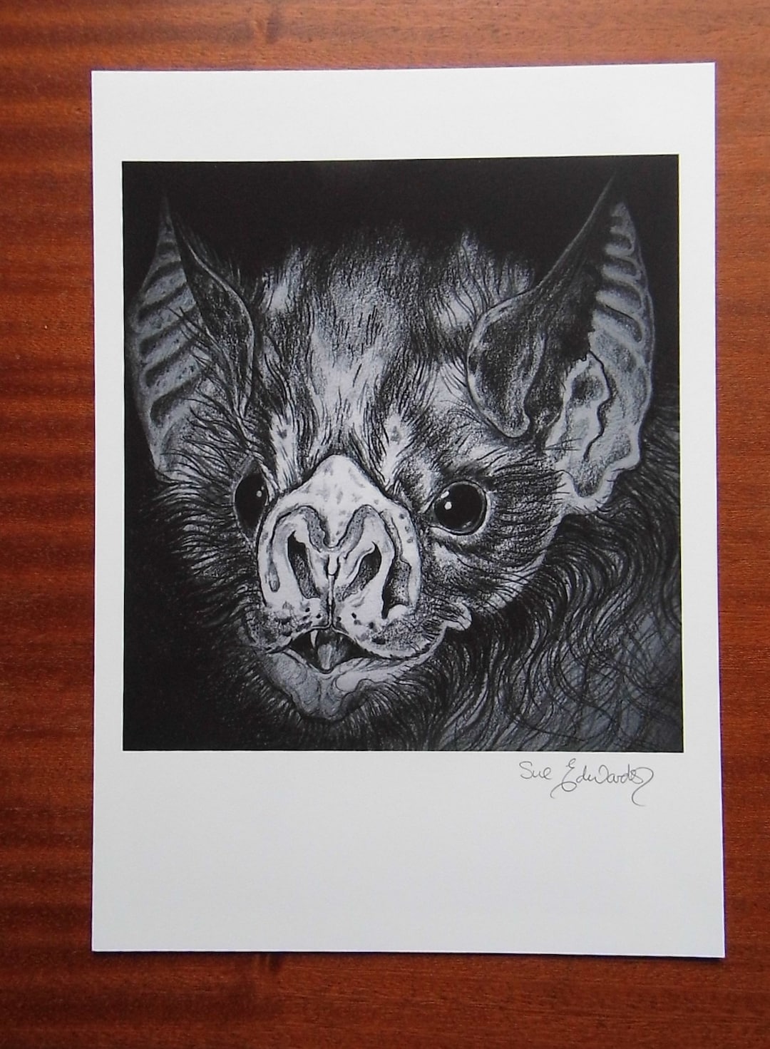 Bat Art - Halloween- Original Print - Vampire Bat - Bat Face Close up ...