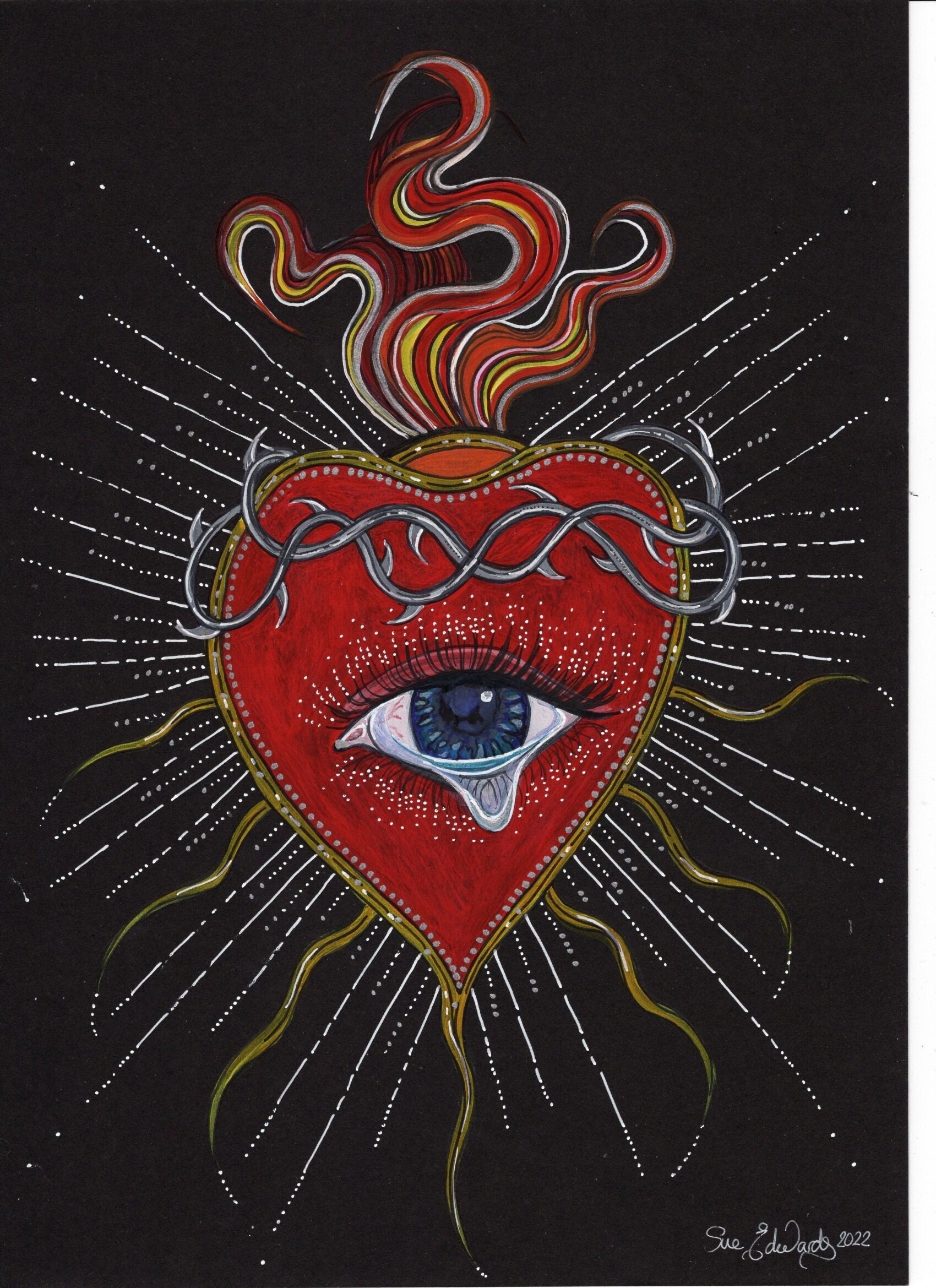 Sacred Heart /eye Mystic Heart /eye Tattoo Gouache - Etsy