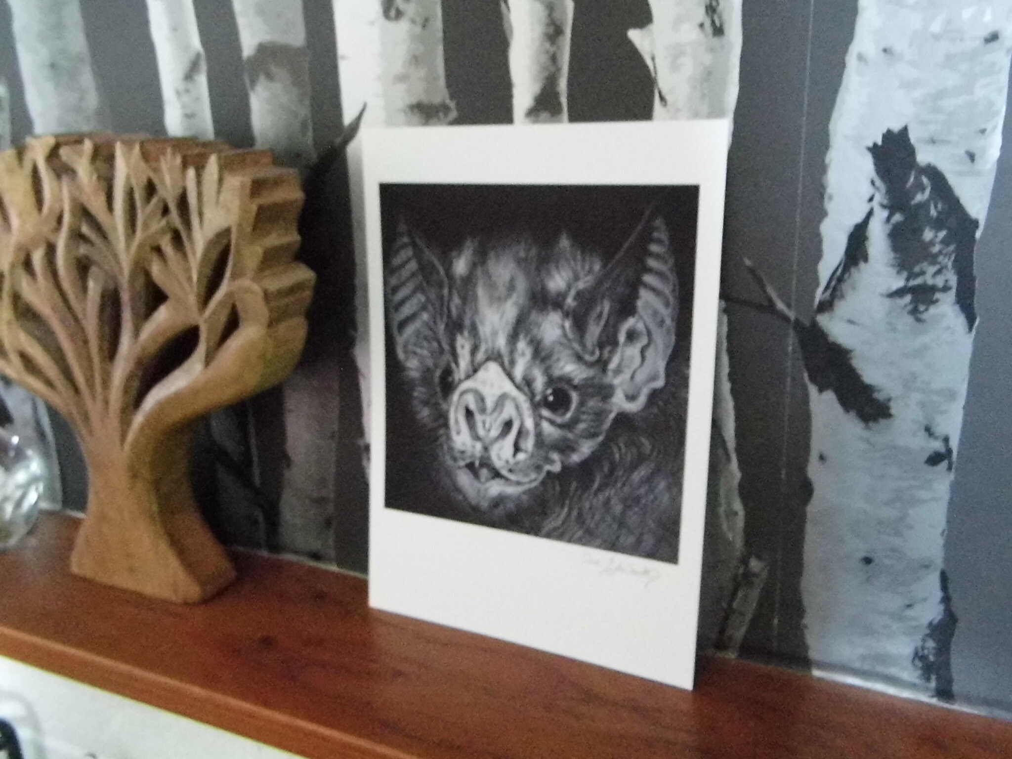 Bat Art Halloween Original Print Vampire Bat Bat Face - Etsy