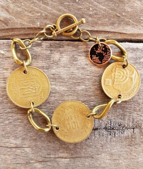Gold Coin Link Bracelet | Etsy