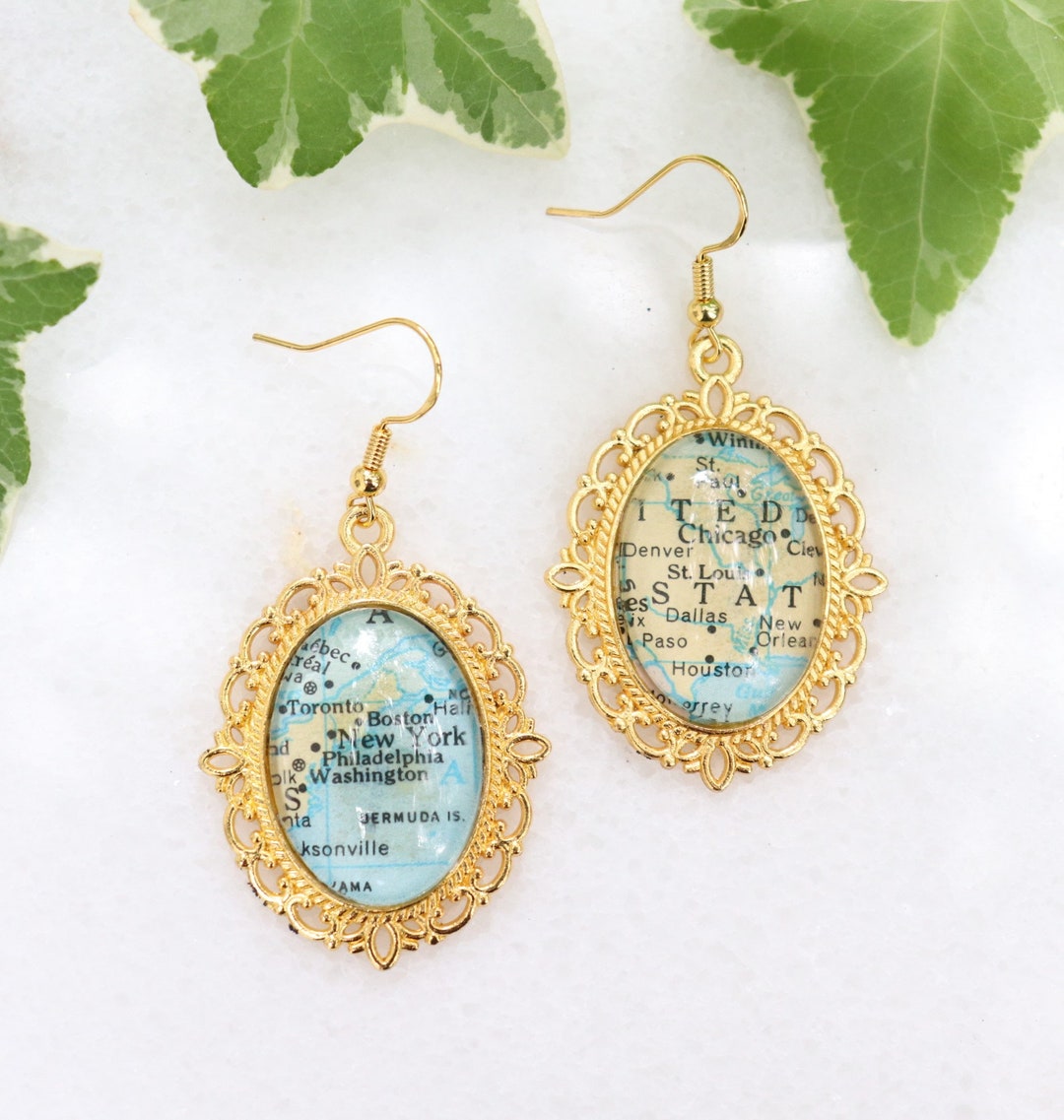 Vintage Map Glass Cabochon Earrings, Map Jewelry, Antique Style ...