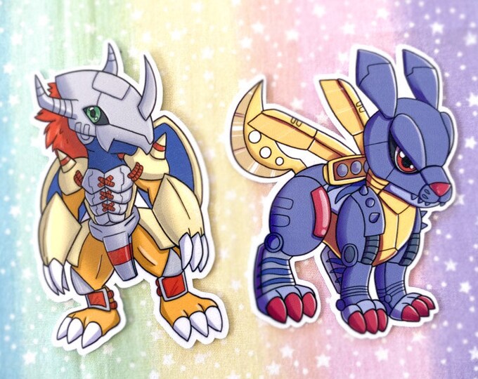 Digimon Chibi Wargreymon and Metalgarurumon Stickers Monstermakerart - Etsy