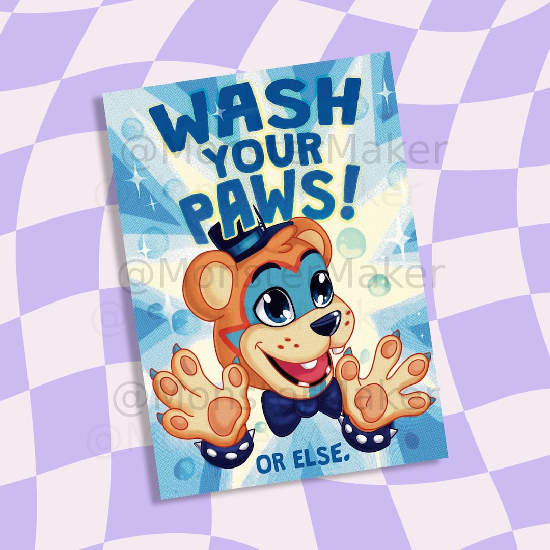 FNAF Wash Your Paws Poster - A4 A3 Illustrated Print - Monstermaker - Etsy