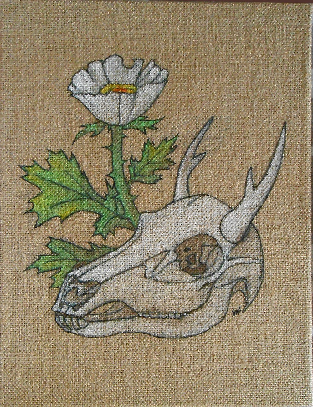 Life and Death- Skull Flower Watercolor Burlap Painting - Etsy