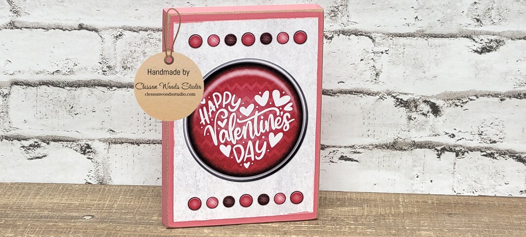 Happy Valentines Day Circle Pink Wood Block Sign Tiered Tray - Etsy