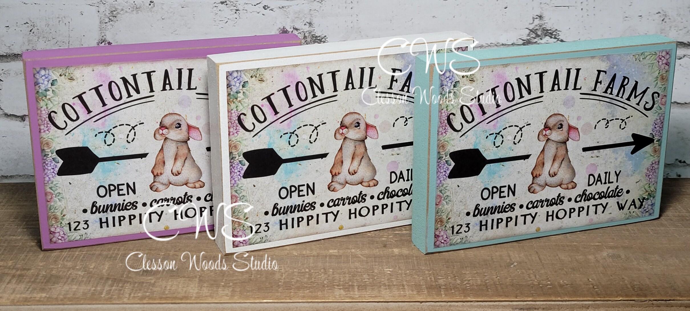 Cottontail Farms purple White or Blue Wood Block Sign - Etsy