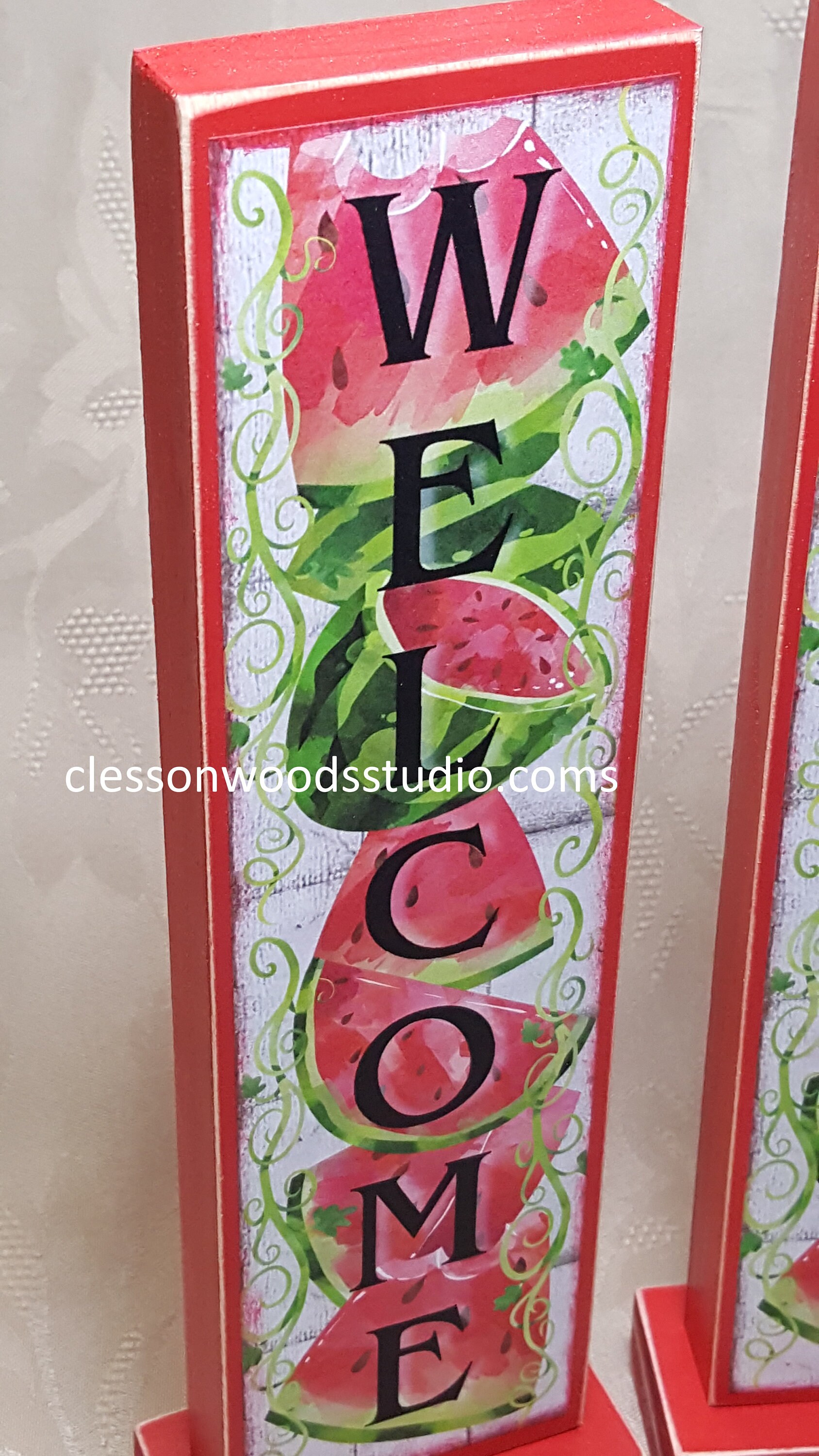 Watermelon Welcome or Summer Vertical Wood Sign | Etsy