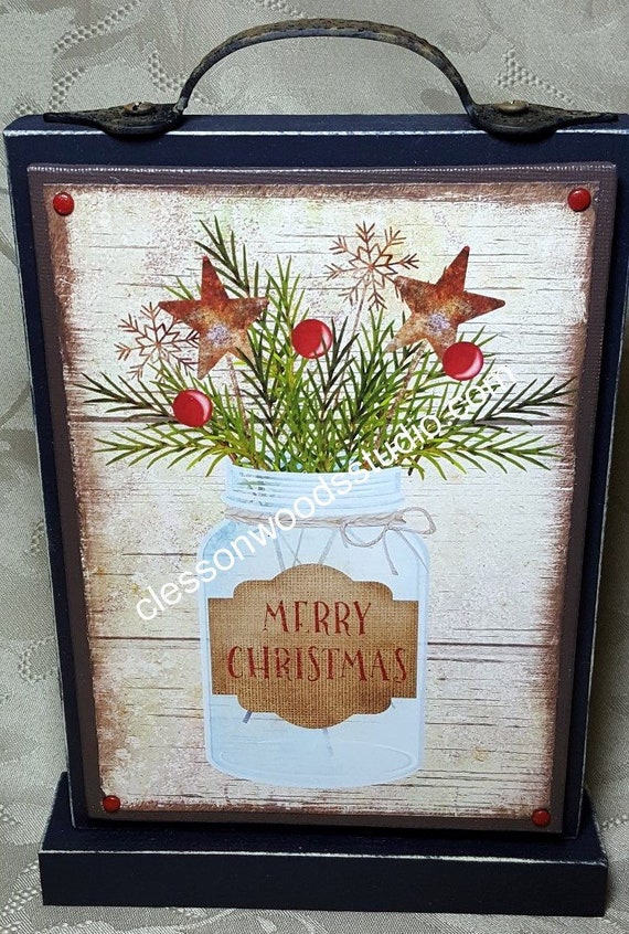 Merry Christmas Mason Jar 5x7 Display & Canvas Set | Etsy