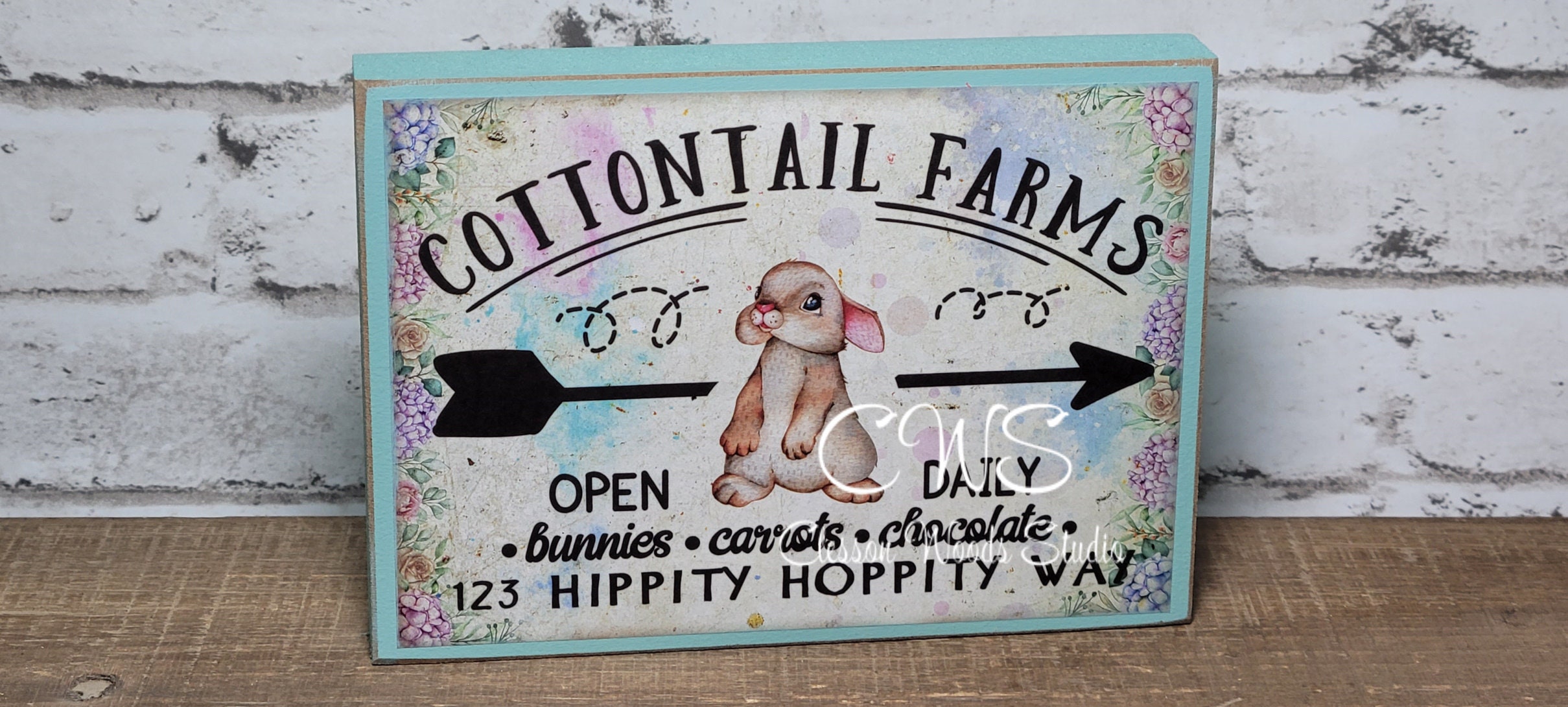Cottontail Farms purple White or Blue Wood Block Sign - Etsy