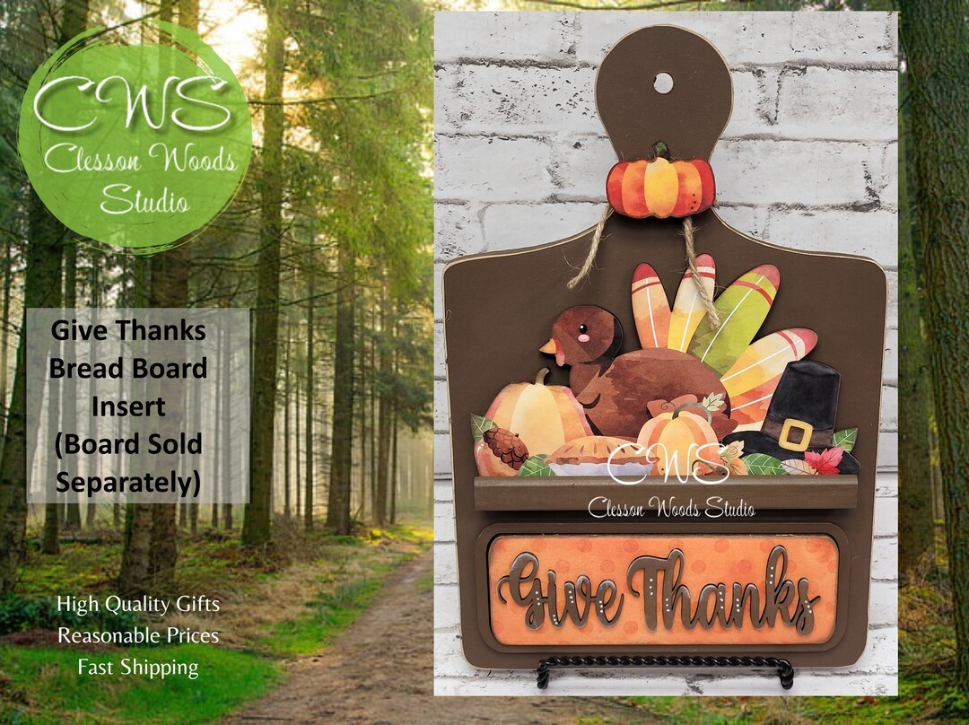 Give Thanks Hand Painted and Digital Art Seasonal Bread Board Accents ...
