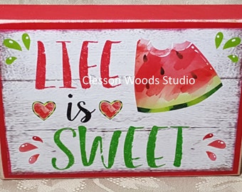 Life is Sweet Sign // Wood Watermelon Sign // 6x6 Inch // Dot Art ...