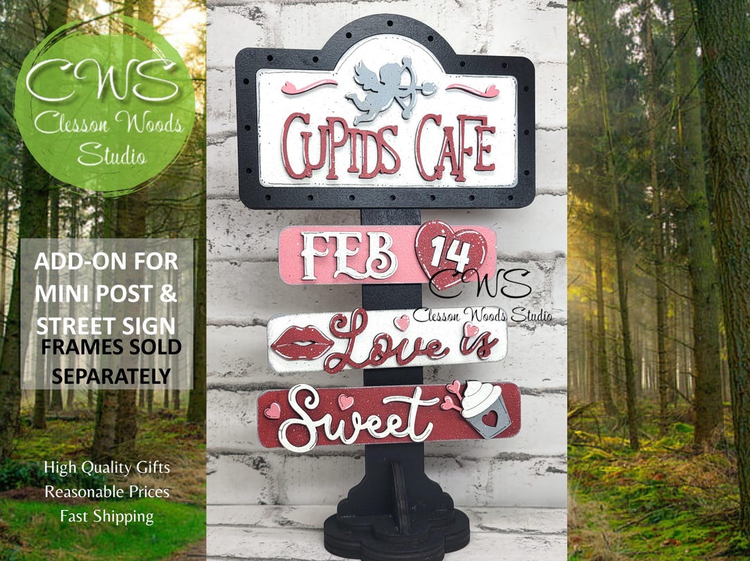 Cupids Cafe White Pink Red Colors Add-on for Mini Post & Street Sign ...