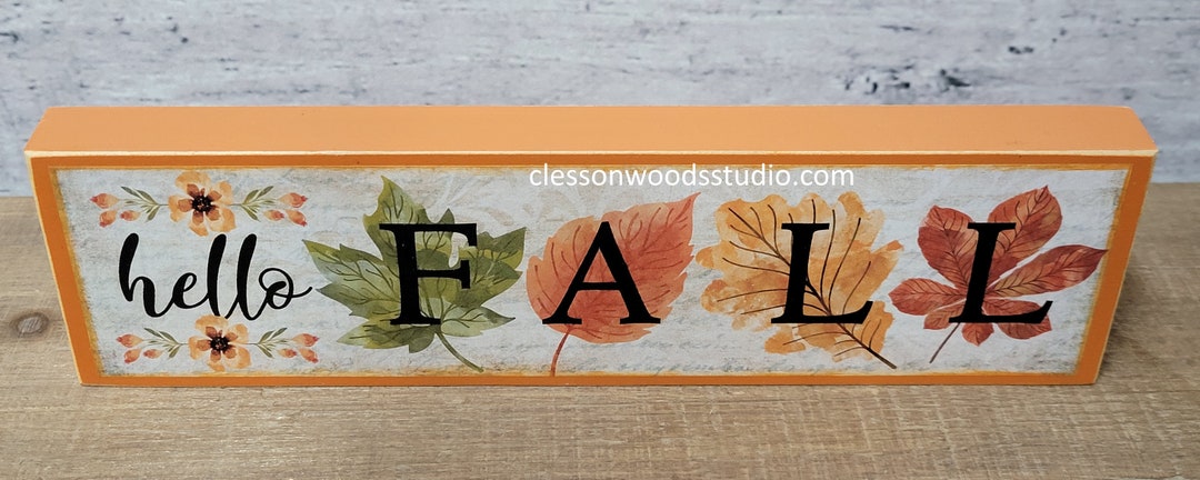 Hello Fall - Fall Leaves Orange Horizontal Wood Sign - Etsy