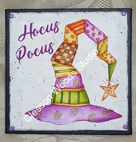 Hocus Pocus Patchwork Witch Hat 5x5 Canvas | Etsy