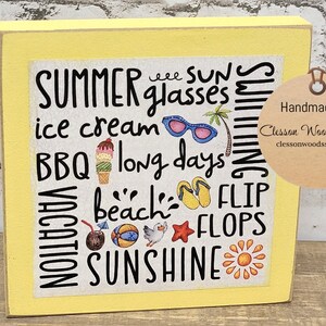 Summer Red, Yellow or Blue Subway Style Print Square Wood Sign - Etsy
