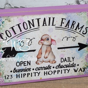 Cottontail Farms (purple, White or Blue) Wood Block Sign - Etsy