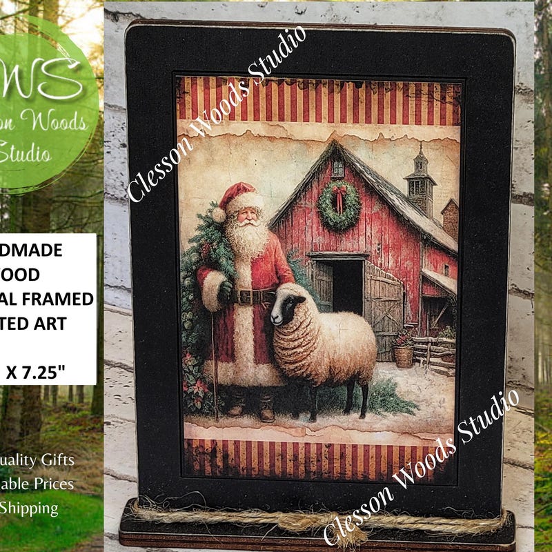 Santa Sheep and Barn Print - Etsy