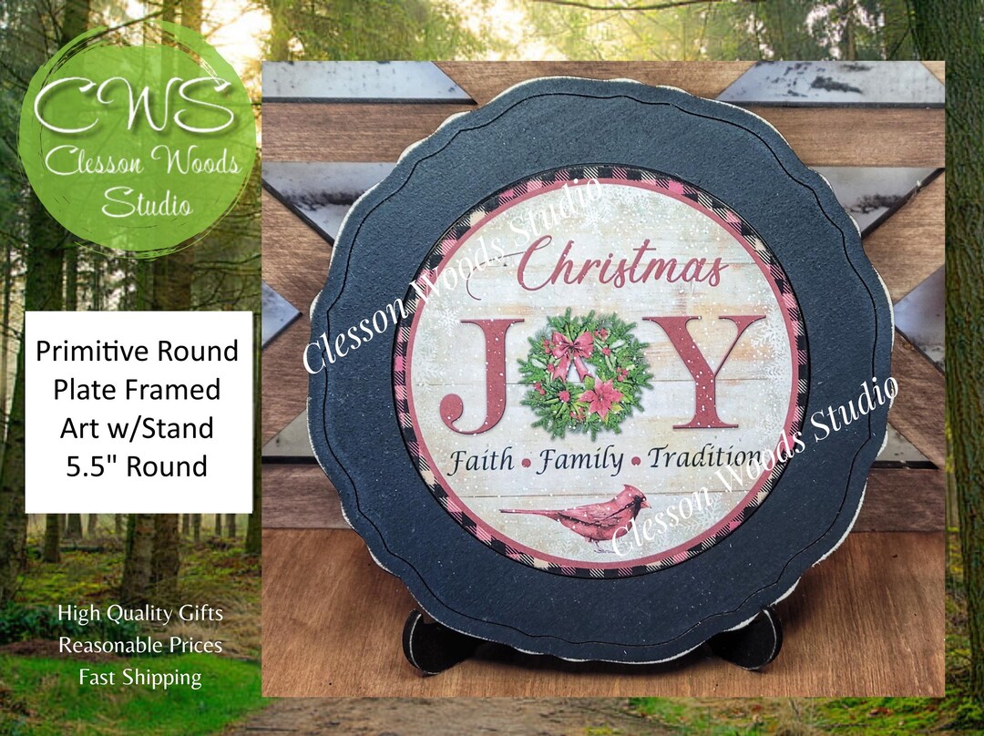 Christmas Joy Primitive Wood Plate Framed Art With Stand - Etsy