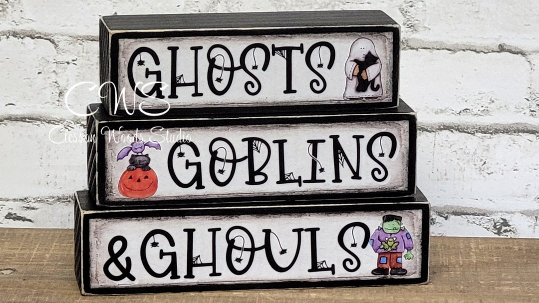 Ghosts Goblins & Ghouls Halloween Wood Block Stack - Etsy