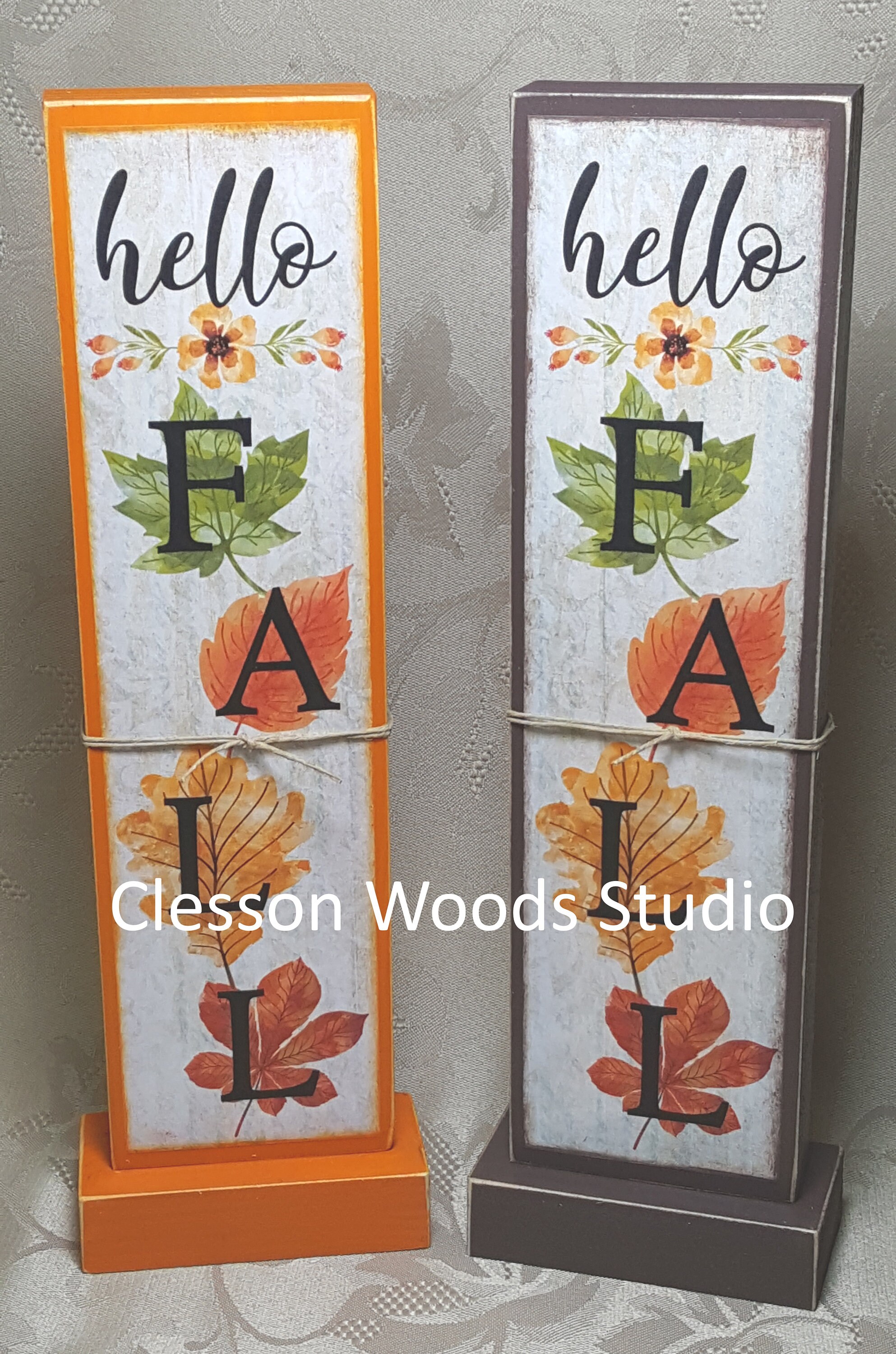 Hello Fall Leaves Vertical Wood Sign | Etsy