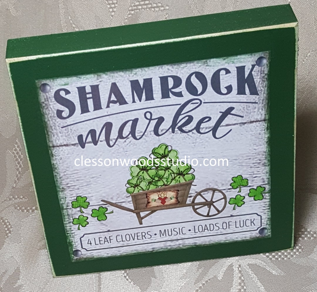 Shamrock Market Wheelbarrow Square Wood Sign - Etsy