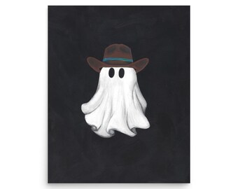 3”x3” Hand Painted Halloween Cow Print Ghost With Cowboy Hat Canvas ...