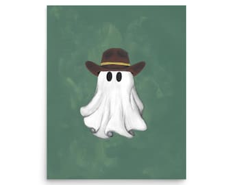 3”x3” Hand Painted Halloween Ghost With Cowboy Hat and Mustache Canvas ...