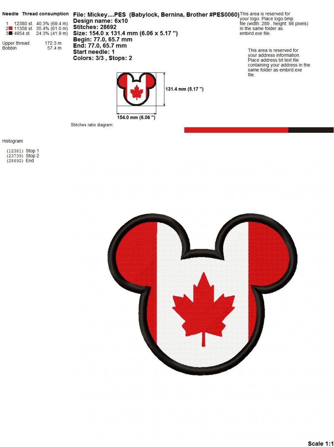Mickey Mouse Canada Filled Embroidery Design | Etsy